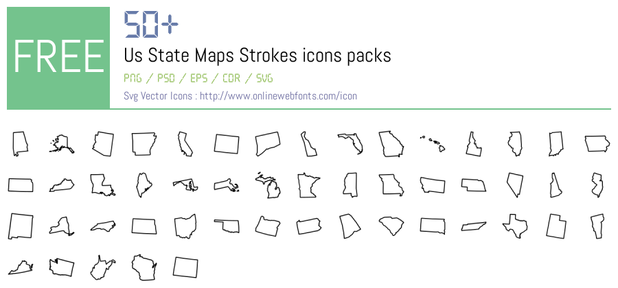 +50 Us State Maps Strokes Icons Packs Free Downloads - OnlineWebFonts.COM