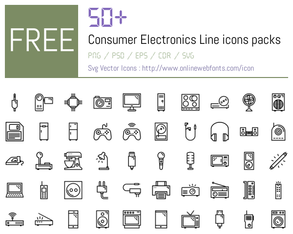 +50 Consumer Electronics Line Icons Packs Free Downloads ...