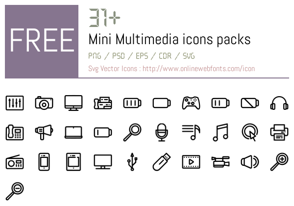 +31 Mini Multimedia Icons Packs Free Downloads - OnlineWebFonts.COM
