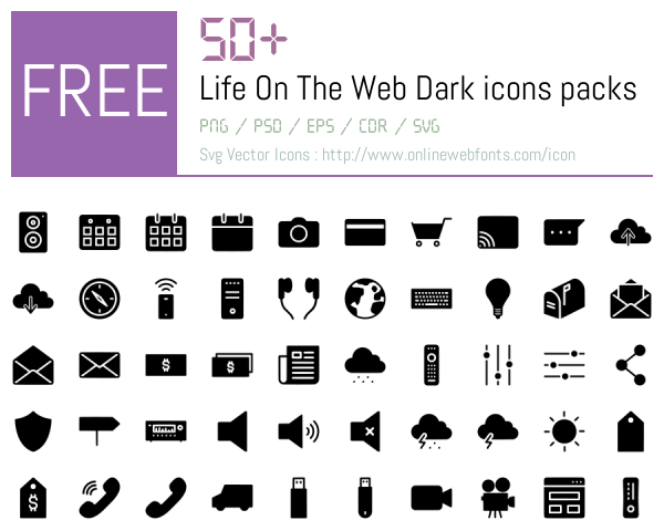 +50 Life On The Web Dark Icons Packs Free Downloads - OnlineWebFonts.COM