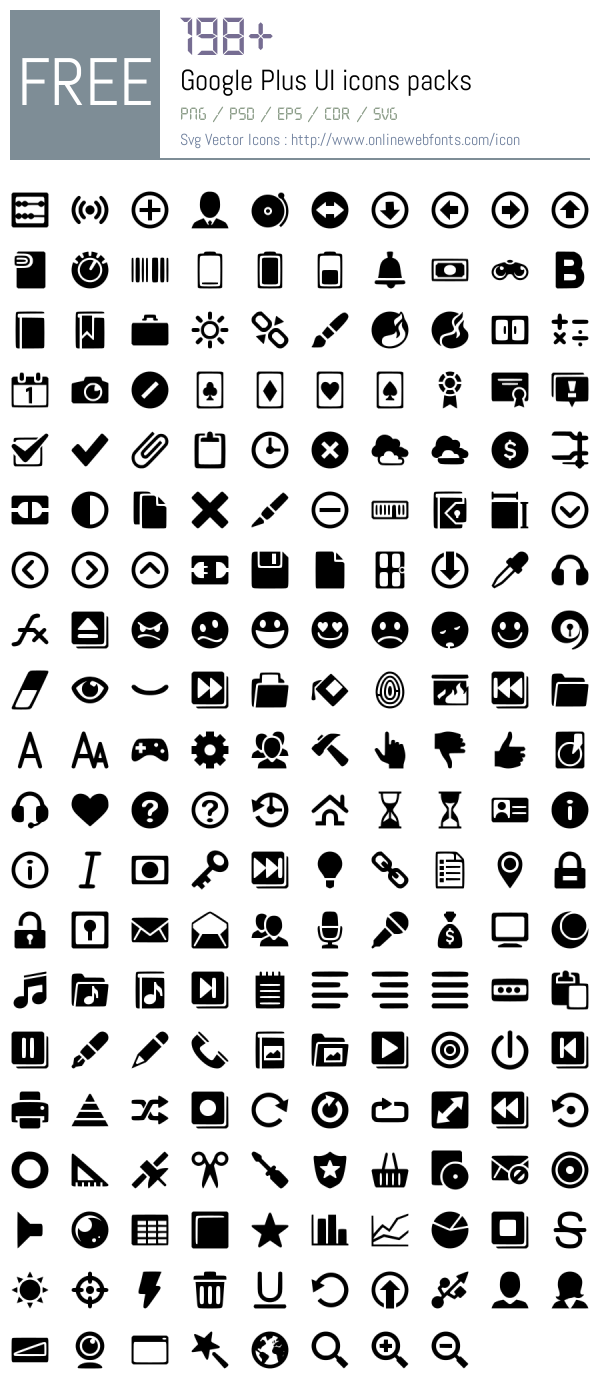+198 Google Plus UI Icons Packs Free Downloads - OnlineWebFonts.COM