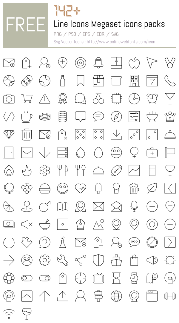 +142 Line Icons Megaset Icons Packs Free Downloads - OnlineWebFonts.COM