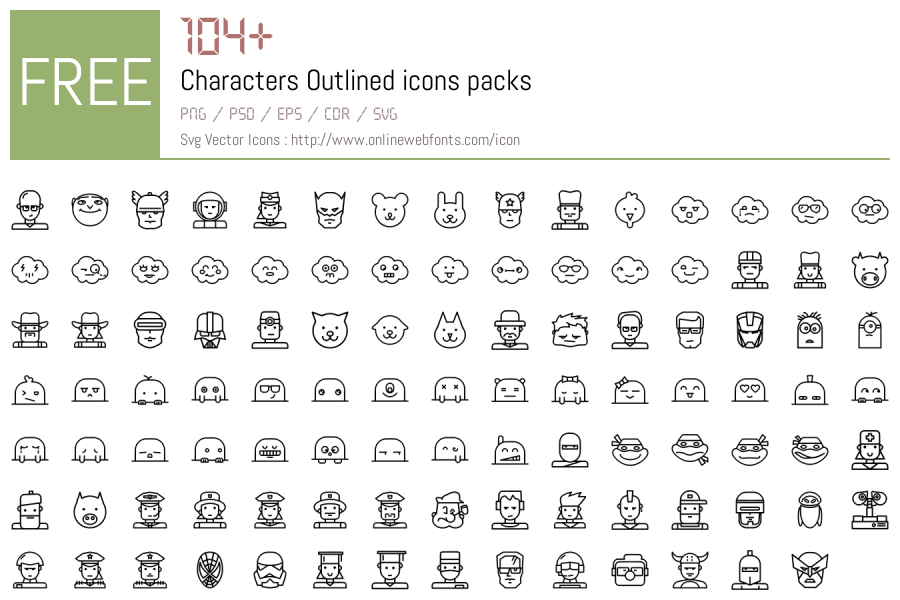 +104 Characters Outlined Icons Packs Free Downloads - OnlineWebFonts.COM