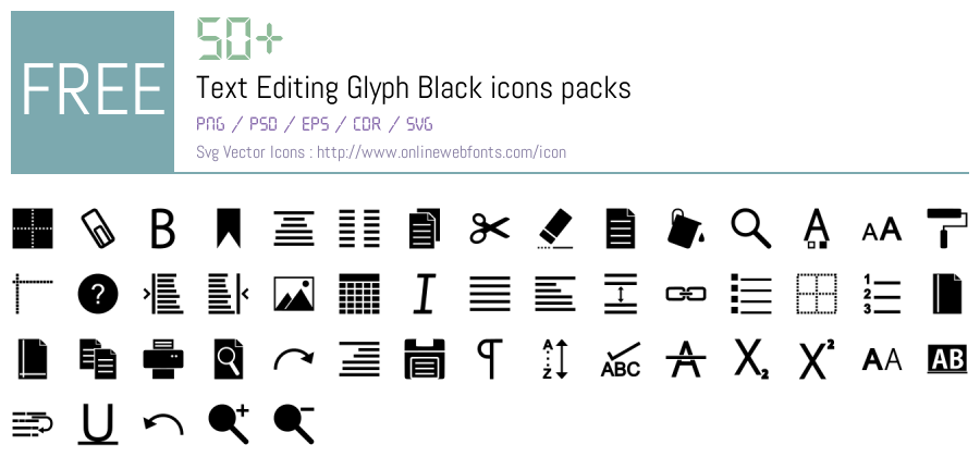 +50 Text Editing Glyph Black Icons Packs Free Downloads ...